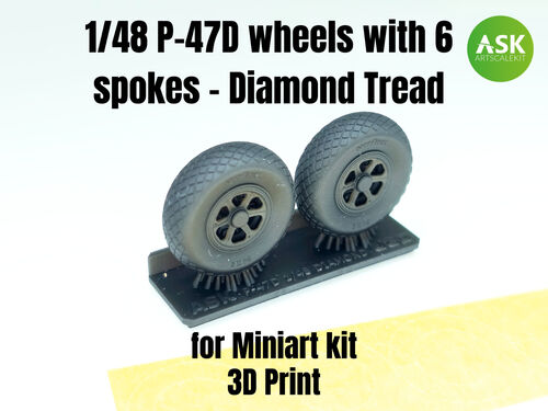 Art Scale Kit A48008 Republic P-47D wheels with 6 spokes - Diamond Tread and masks (for MiniArt kits)