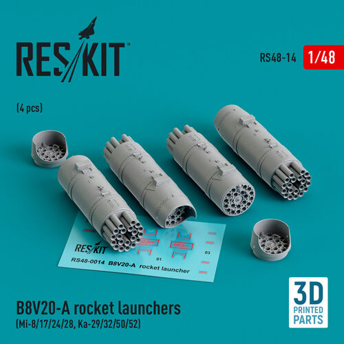 RES/KIT 48-0014 B8V20-А Rocket Launchers (4pcs) (Mi-8/17/24/28, Ka-29/32/50/52) (3D Printed)