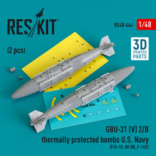 RES/KIT 48-0464 GBU-31 (V) 2/B Thermally Protected Bombs U.S. Navy (2pcs) (F/A-18, AV-8B, F-14D) (3D Printed)