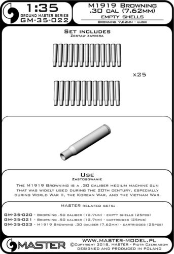 Master GM-35-022 M1919 Browning .30 caliber (7.62mm) - empty shells (25pcs)