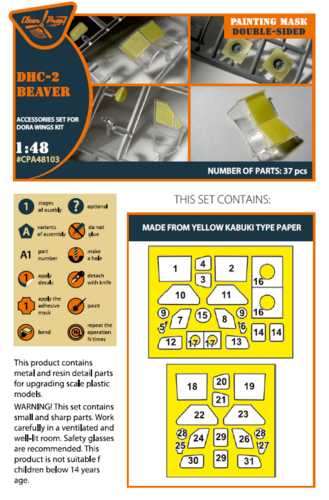 Clear Prop Models A48103 DHC-2 Beaver - Double-Sided Painting Mask on "Yellow Kabuki Paper" (for Dora Wings Kits)