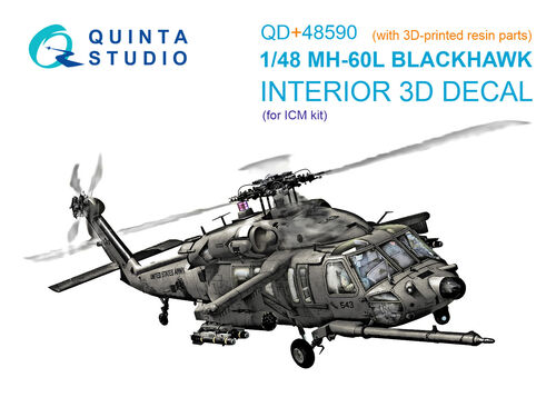 Quinta Studio QD+48590 Sikorsky MH-60 L Blackhawk - 3D-Printed & Coloured Interior on Decal Paper with 3D-Printed Resin Parts (for ICM Kits)