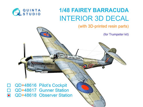 Quinta Studio QD+48618 Fairey Barracuda Observer Station - 3D-Printed & Coloured Interior on Decal Paper with 3D-printed Resin Parts (for Trumpeter Kits)