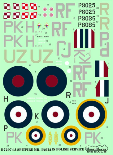 Model Maker Decals D72074A Spitfire Mk. I/II in Polish service