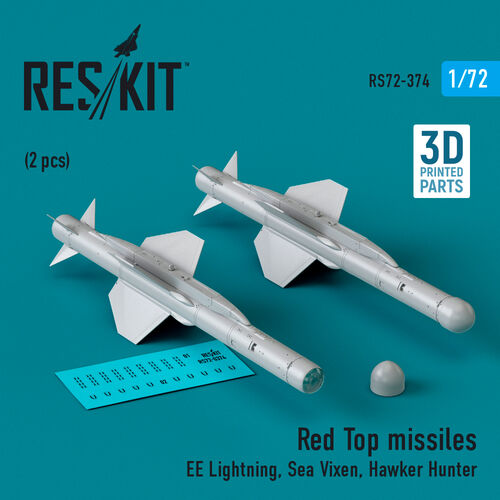 RES/KIT 72-0374 Red Top Missiles (2pcs) (EE Lightning, Sea Vixen, Hawker Hunter) (3D Printed)