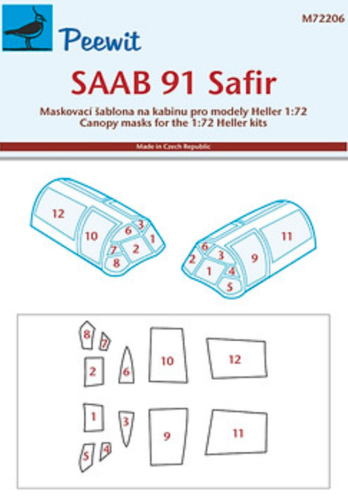 Peewit 72206 Canopy mask for SAAB 91 Safir Heller