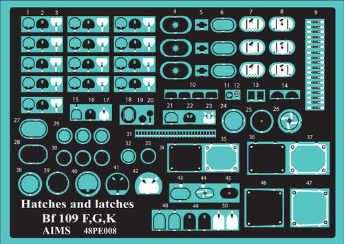 Aims 48PE008 Messerschmitt Bf-109 F/G/K - Hatches and Latches (designed to be used with Eduard kits)
