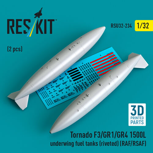 RES/KIT U32-0234 PANAVIA Tornado F.3 / GR.1 / GR.4 - 1500L Underwing Fuel Tanks - Riveted (RAF/RSAF) (2 pcs / 3D Printed)