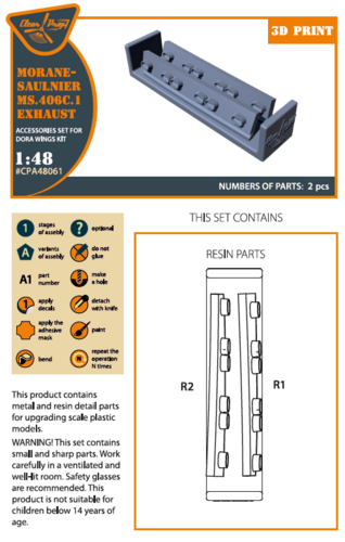 Clear Prop Models A48061 Morane-Saulnier MS.406C.1 Exhausts For Dora Wings Kit