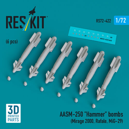 RES/KIT 72-0422 AASM-250 'Hammer' (6 pcs) (Mirage 2000, Rafale, MiG-29) (3D Printed)