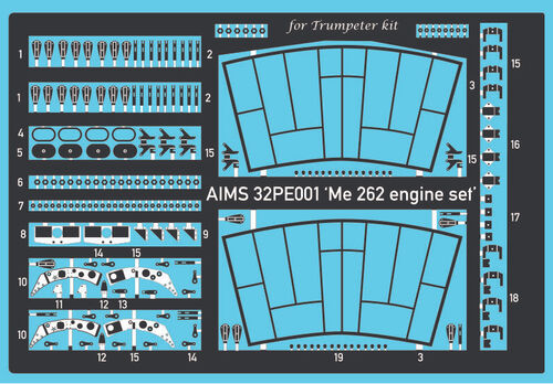 Aims 32PE01 Messerschmitt Me-262 A/B - Engine Detail Set (designed to be used with Trumpeter kits)