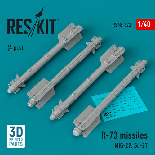 RES/KIT 48-0372 R-73 Missiles (4pcs) (MiG-29, Su-27) (3D Printed)