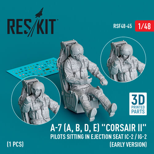RES/KIT F48-0045 A-7 (A, B, D, E) 'Corsair II' Pilots Sitting In Ejection Seat IC-2 / IG-2 (Early Version) (3D Printed) (1pc)