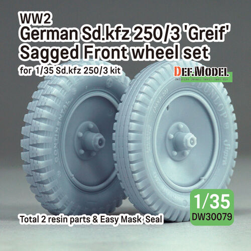 DEF Model DW30079 WW2 German Sd.Kfz 250/3 'Greif' Sagged Front Wheel Set (For Sd.Kfz 250/3 Kit)