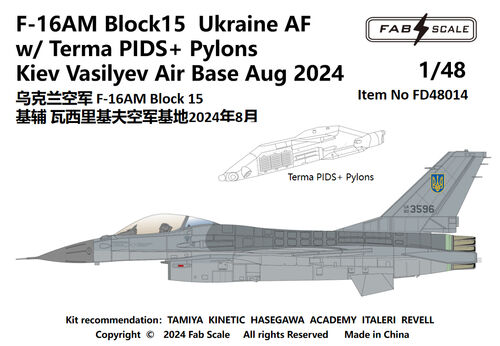 Fab Scale FD48014 Ukrainian AF F-16 AM Block 15 with Terma PIDS+ Pylons Kiev Vasilyev Air Base Aug 2024