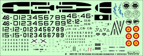Model Maker Decals D72089 F/A-18 Spain Standard Markings + Stencils