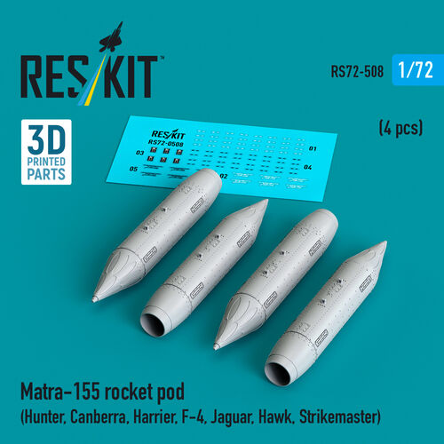RES/KIT 72-0508 Matra-155 Rocket Pod (4pcs) (Hunter, Canberra, Harrier, F-4, Jaguar, Hawk, Strikemaster) (3D Printed)