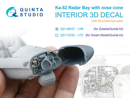 Quinta Studio QD+48537 Kamov Ka-52 - Radar Bay with Nose Cone and 3D-printed Resin Parts (for Zvezda and Quinta Models Kits)