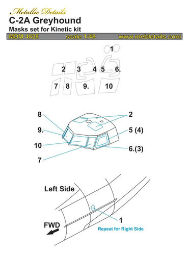 Metallic Details MDM4828 Grumman C-2 A Greyhound - Masks Set (designed to be used with Kinetic Model kits)
