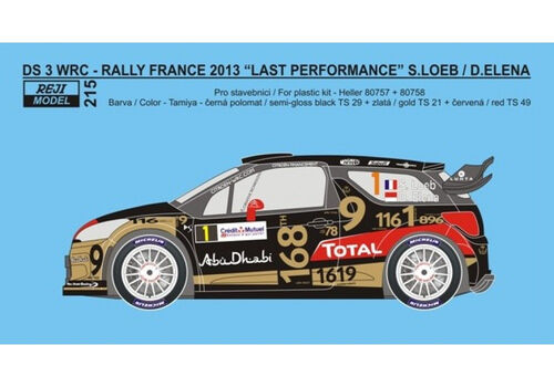 Rejimodel 215 Citroen DS3 WRC Rally France "Last Performance" Loeb / Elena (for Heller Kits)