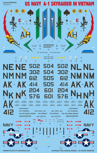 Caracal Models 72131 US Navy Douglas A-1 J/H Skyraider in Vietnam War Decals