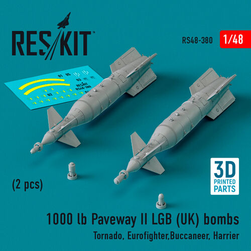 RES/KIT 48-0380 1000 lb Paveway II LGB (UK) Bombs (2pcs) (Tornado, Eurofighter, Buccaneer, Harrier) (3D Printed)