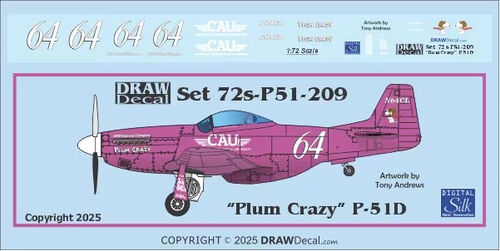 Draw Decal 72-P51-209 North American P-51 D Mustang - "Plum Crazy"