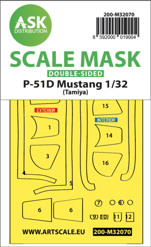 Art Scale Kit M32070 P-51D Mustang Double-Sided Fit Mask For Tamiya
