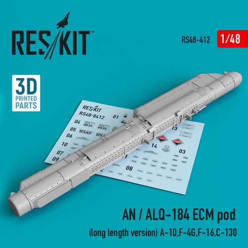 RES/KIT 48-0412 AN / ALQ-184 ECM Pod (Long Length Version) (A-10, F-4G, F-16, C-130) (3D Printing)