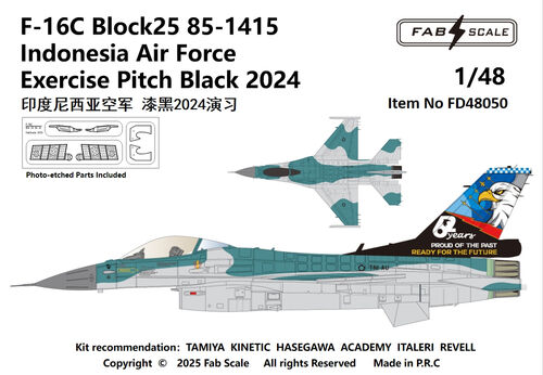 Fab Scale FD48050 Lockheed Martin F-16 C Block 25 - 85-1415 Indonesia Air Force Exercise Pitch Black 2024 (Photo-etched Parts Included)