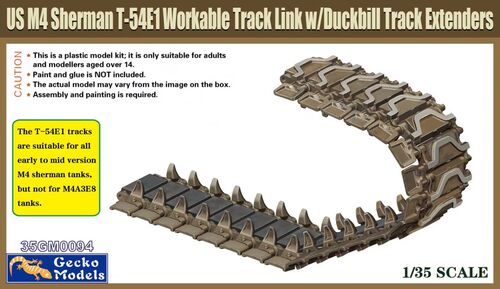 Gecko Models 35GM0094 US M4 Sherman T-54E1 Workable Track Link w/ Duckbill Track Extenders