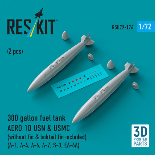 RES/KIT U72-0176 300 Gallon Fuel Tank AERO 1D USN & USMC (Without Fin & Bobtail Fin Included) (2 pcs) (A-1, A-4, A-6, A-7, S-3, EA-6A) (3D Printed)