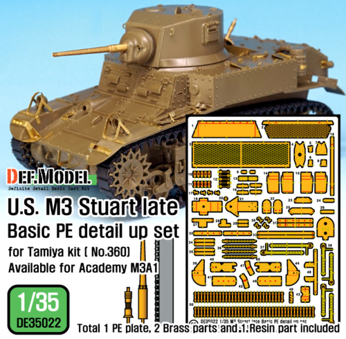 DEF Model DE35022 U.S. M3 Stuart late Basic PE detail up set (for Tamiya, Academy 1/35)