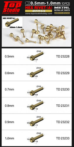 Top Studio TD23232 0.9 mm Hex Rivets A Brass (10 pcs)