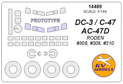 KV Models 14489 DC-3 / C-47 / AC-47D (RODEN) + prototype mask and masks for wheels