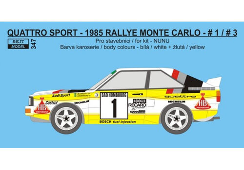 Rejimodel 347 Audi Quattro Sport - 1985 Rally Monte Carlo - #1 Blomqvist / #3 Rohrl (for NuNu Kits)