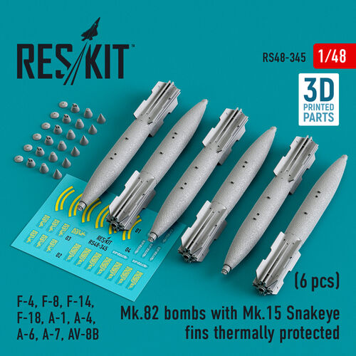 RES/KIT 48-0345 Mk.82 Bombs With Mk.15 Snakeye Fins Thermally Protected (6 pcs) (F-4, F-8, F-14, F-18, A-1, A-4, A-6, A-7, AV-8B)