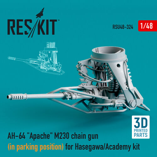 RES/KIT U48-0324 AH-64 "Apache" M230 Chain Gun (In Parking Position) For Hasegawa/Academy Kit