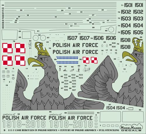 Model Maker Decals D72111 C-130 Hercules in Polish service + Century of Polish Air Force + full stenciling