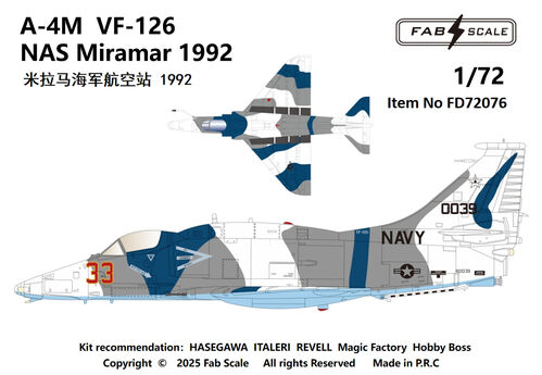 Fab Scale FD72076 Douglas A-4 M Skyhawk - VF-126 NAS Miramar (1992)
