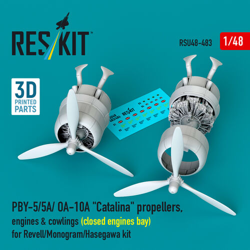 RES/KIT U48-0483 PBY-5/5A/ OA-10A 'Catalina' Propellers, Engines & Cowlings (Closed Engines Bay) For Revell/Monogram/Hasegawa Kit (3D Printed)