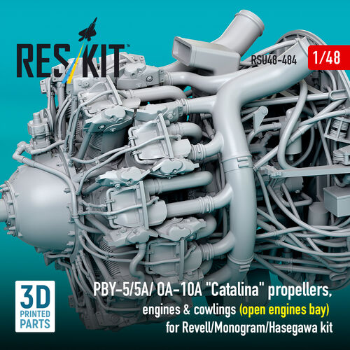 RES/KIT U48-0484 PBY-5/5A/ OA-10A 'Catalina' Propellers, Engines & Cowlings (Open Engines Bay) For Revell/Monogram/Hasegawa Kit (3D Printed)