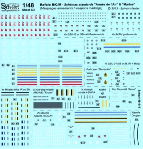 Syhart Decal 48-916 Armements Rafale B/C/M