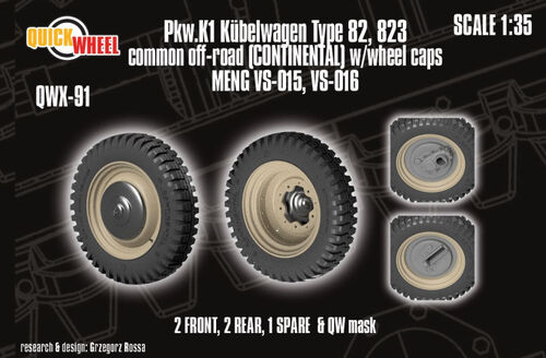 Quick Wheel QWX91 Pkw. K1 Kubelwagen Type 82 - 823 Common Off-Road (Continental) w/ Wheel Caps (for Meng Kits)