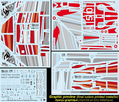 Syhart Decal 48-E006 F-16AM Falcon E-006 'Dannebrog 50 Years F-16' Royal Danish AF - 2024 (COMBO 3 Paints Included)