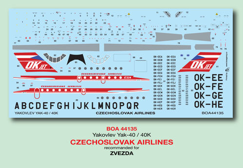 BOA Decals 144135 Yak-40 - Czechoslovak Airlines (foz Zvezda kits)