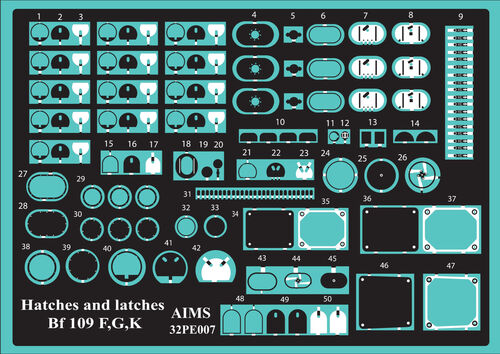 Aims 32PE07 Messerschmitt Bf-109 F/G/K - Hatches and Latches (for Revell kits)