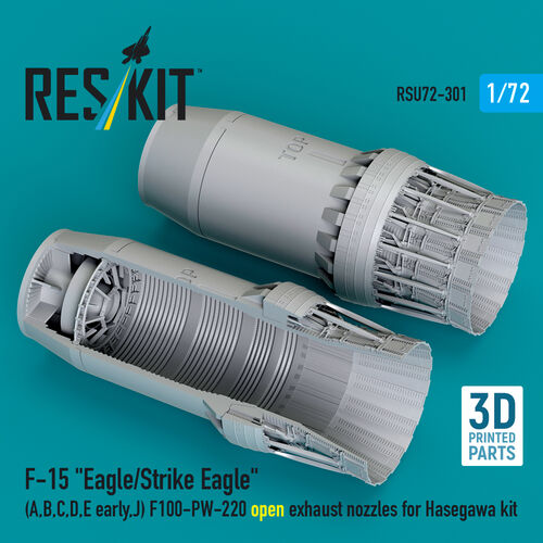 RES/KIT U72-0301 F‑15 A, B, C, D, E early, J Eagle / Strike Eagle - 3D-Printed F100-PW-220 OPEN Exhaust Nozzles (for Hasegawa Kits)