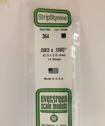 Evergreen 00364 Polystyrene Strip 2 x 2 mm (60 cm) (1 pc)