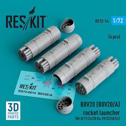 RES/KIT 72-0014 B8V20-А Rocket Launchers (4pcs) (Mi-8/17/24/28, Ka-29/32/50/52) (3D Printed)